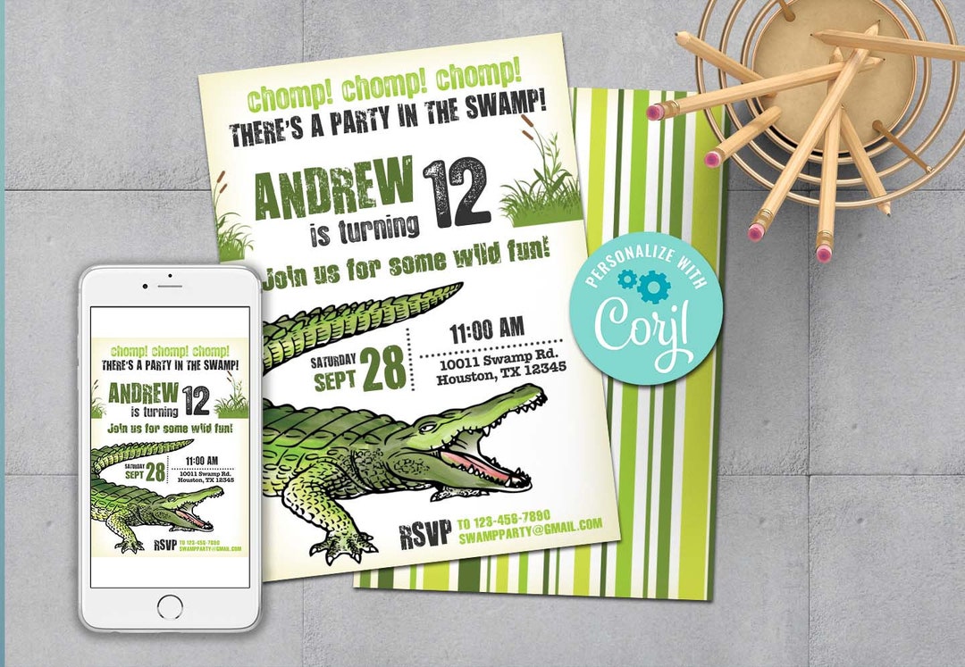 Alligator Birthday Invitation-self Edit W Corjl Alligator Party ...