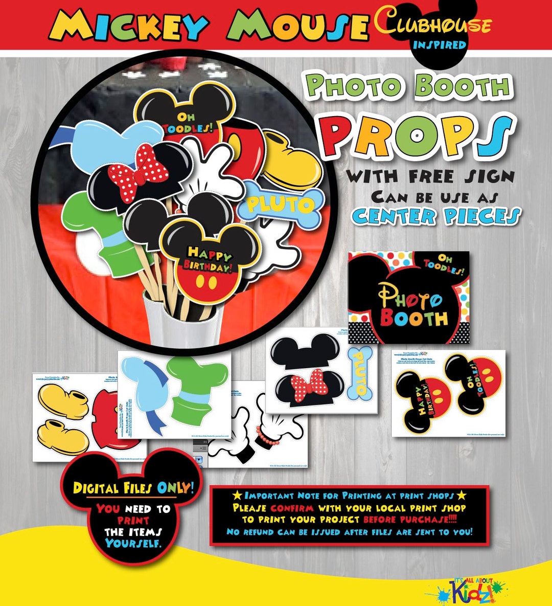 Mickey Mouse Clubhouse Photo Booth Props, Birthday Party (digital ...