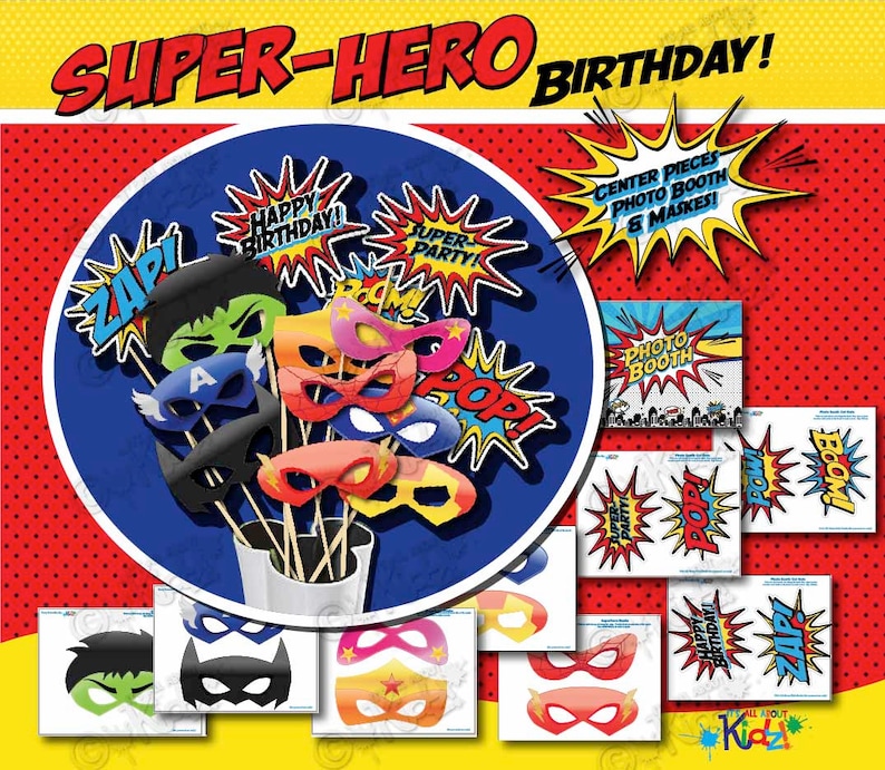 SUPERHERO Birthday Party Photo Booth Props-sign and SUPERHERO | Etsy