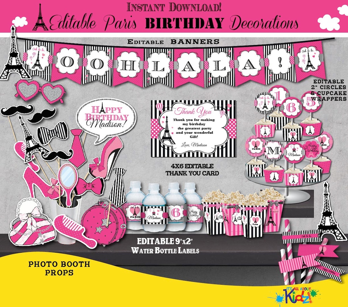 Editable Paris Birthday Invitation-pink Printable Paris Party | Etsy