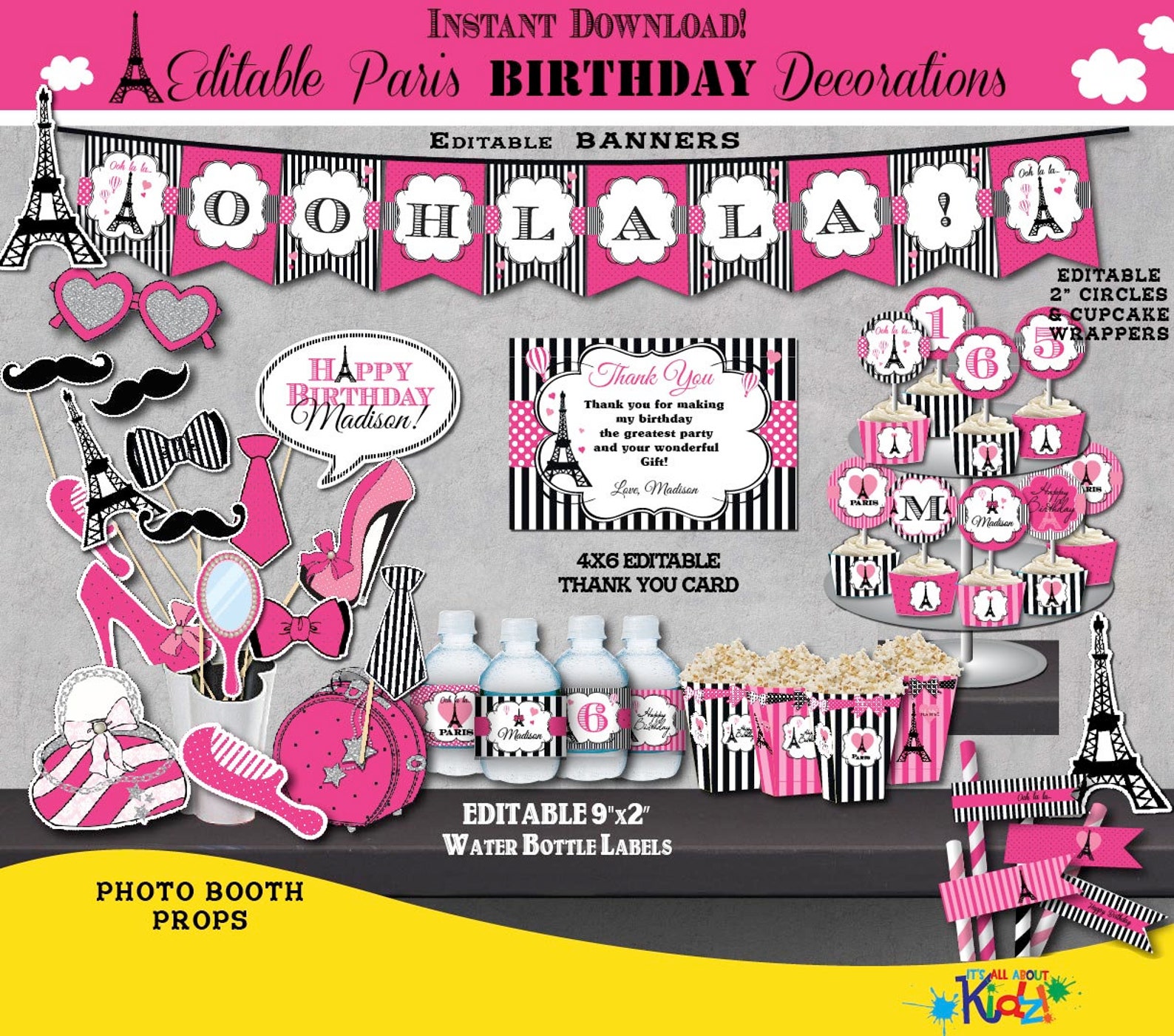 Editable Paris Birthday Invitation-pink Printable Paris Party | Etsy