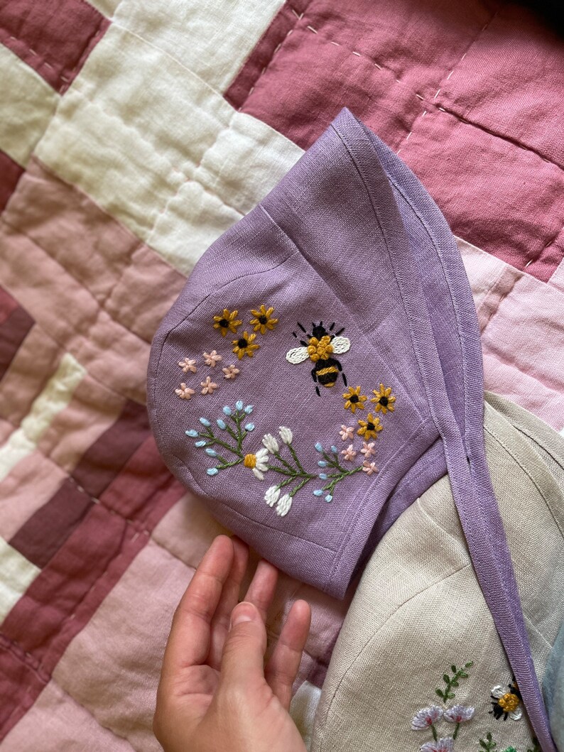 Handmade Floral Linen Baby Bonnet With Visor. - Etsy