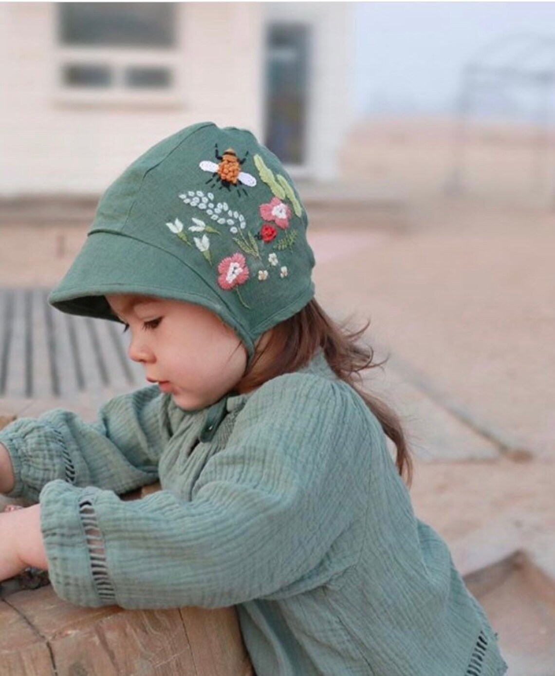 Linen Baby Bonnet With Botanicals Hand Embroidery - Etsy