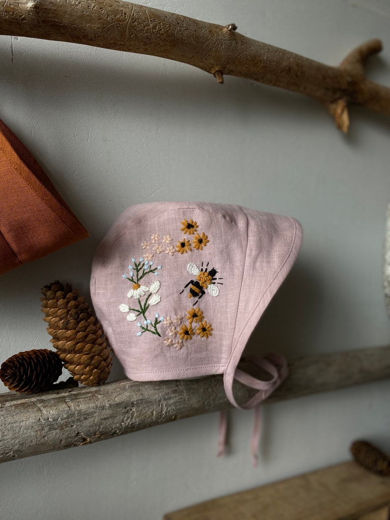 Handmade Floral Linen Baby Bonnet With Visor. - Etsy