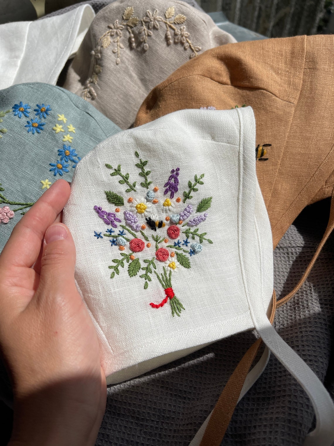 Linen Baby Bonnet With Botanical Embroidery Bonnet With - Etsy