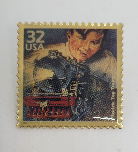 Postage Stamp Tac Pins USPS Streamliner and Toy Train… - Gem