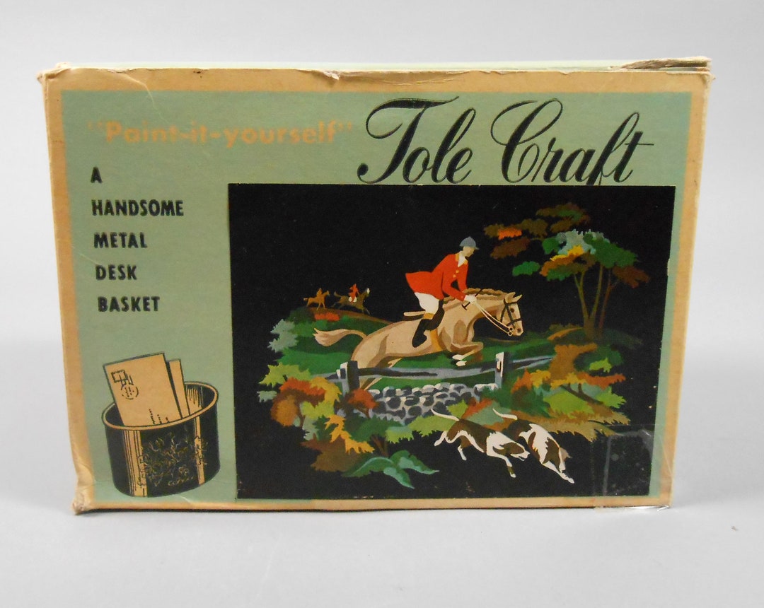 Vintage Tole Craft Paint Your Own the Hunt Desk Basket Fox Hunting ...