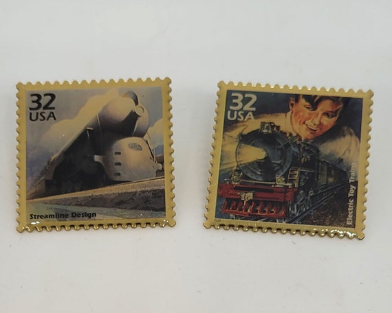 Postage Stamp Tac Pins USPS Streamliner and Toy Train… - Gem