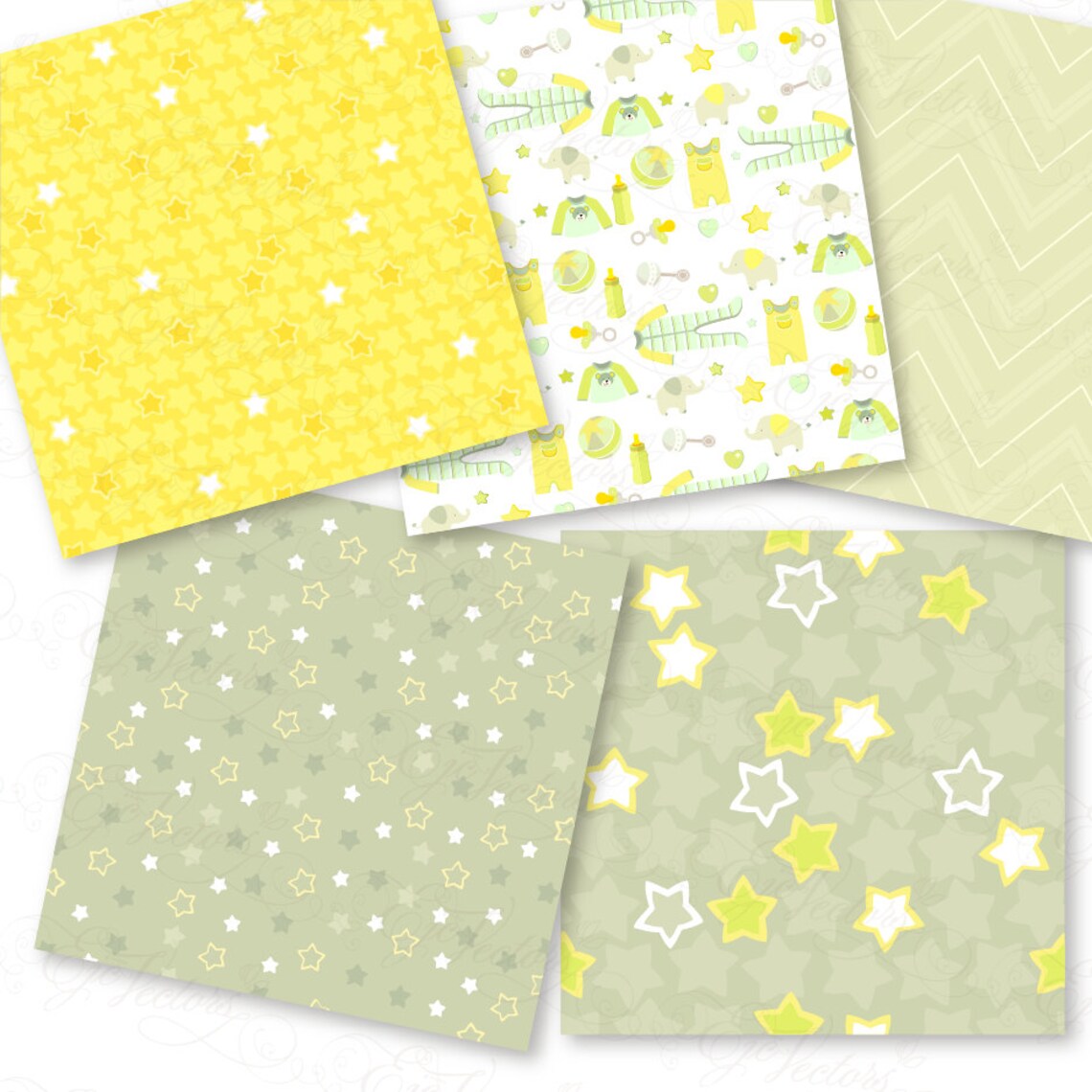 Yellow and Grey Baby Seamless Patterns: Vector Files EPS 10 - Etsy