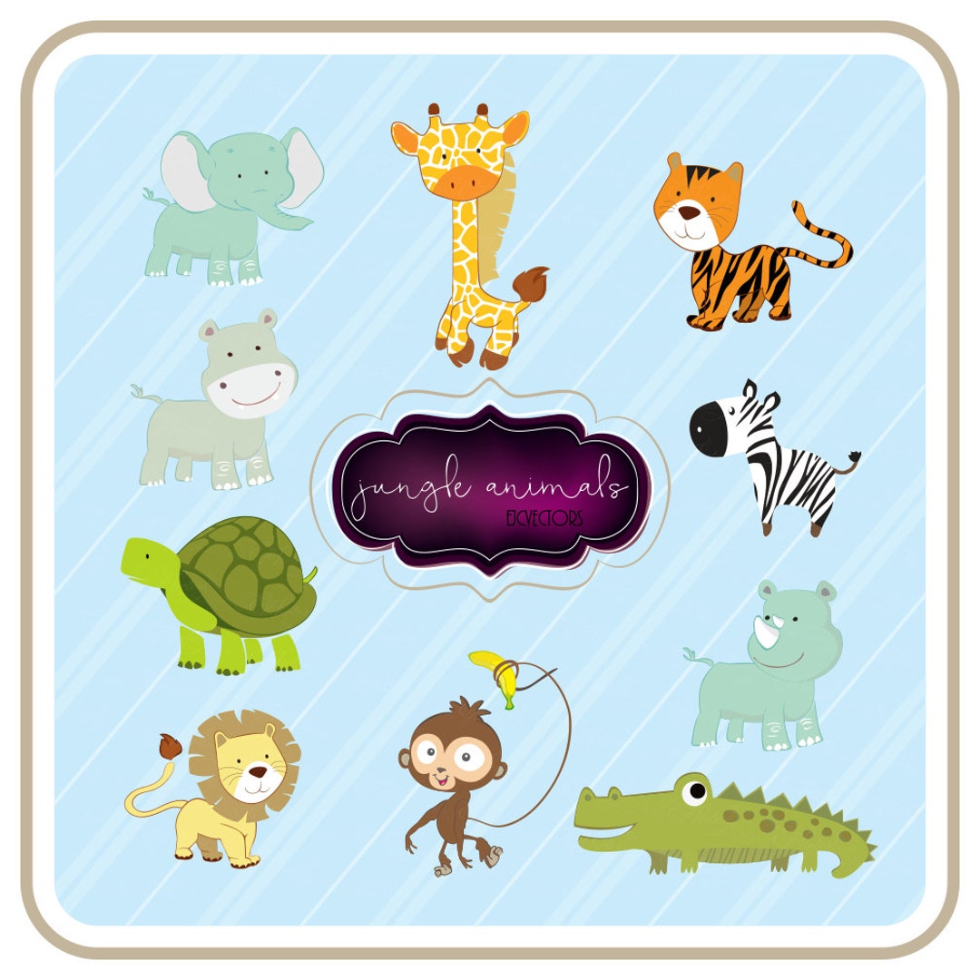 Jungle Animals Clipart: Set of 10 Cute Baby Animals Vector AI 10, EPS ...