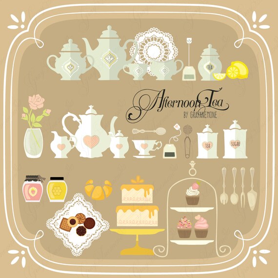 Afternoon Tea Clipart Set PNG Cliparts on Transparent | Etsy