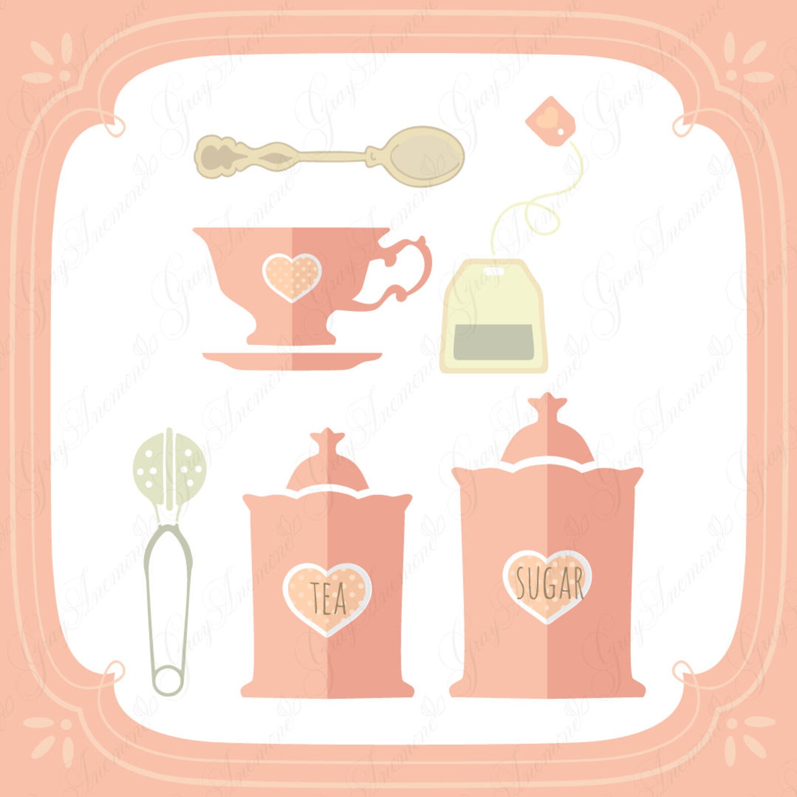 Pink Afternoon Tea Clipart Set PNG Cliparts on Transparent - Etsy UK