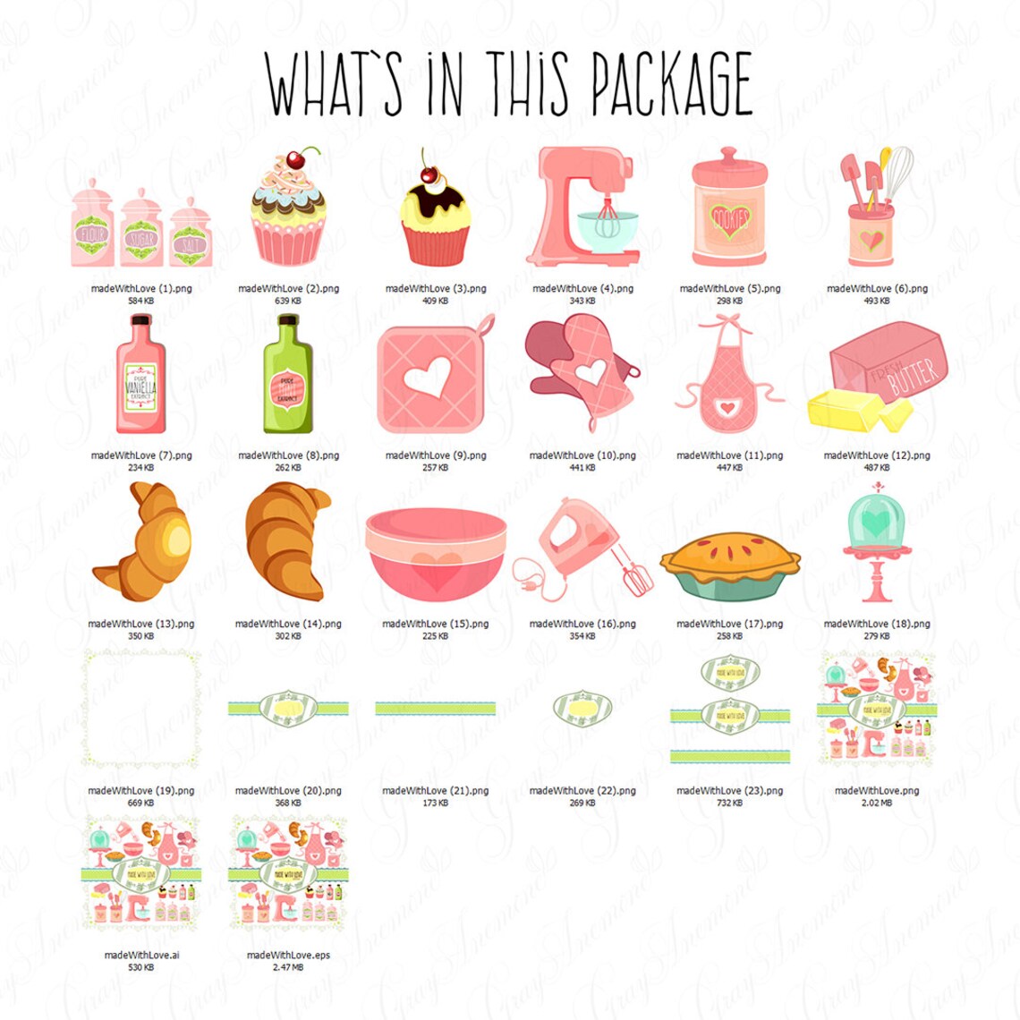 Made With Love Baking Icon Set PNG Cliparts on Transparent - Etsy