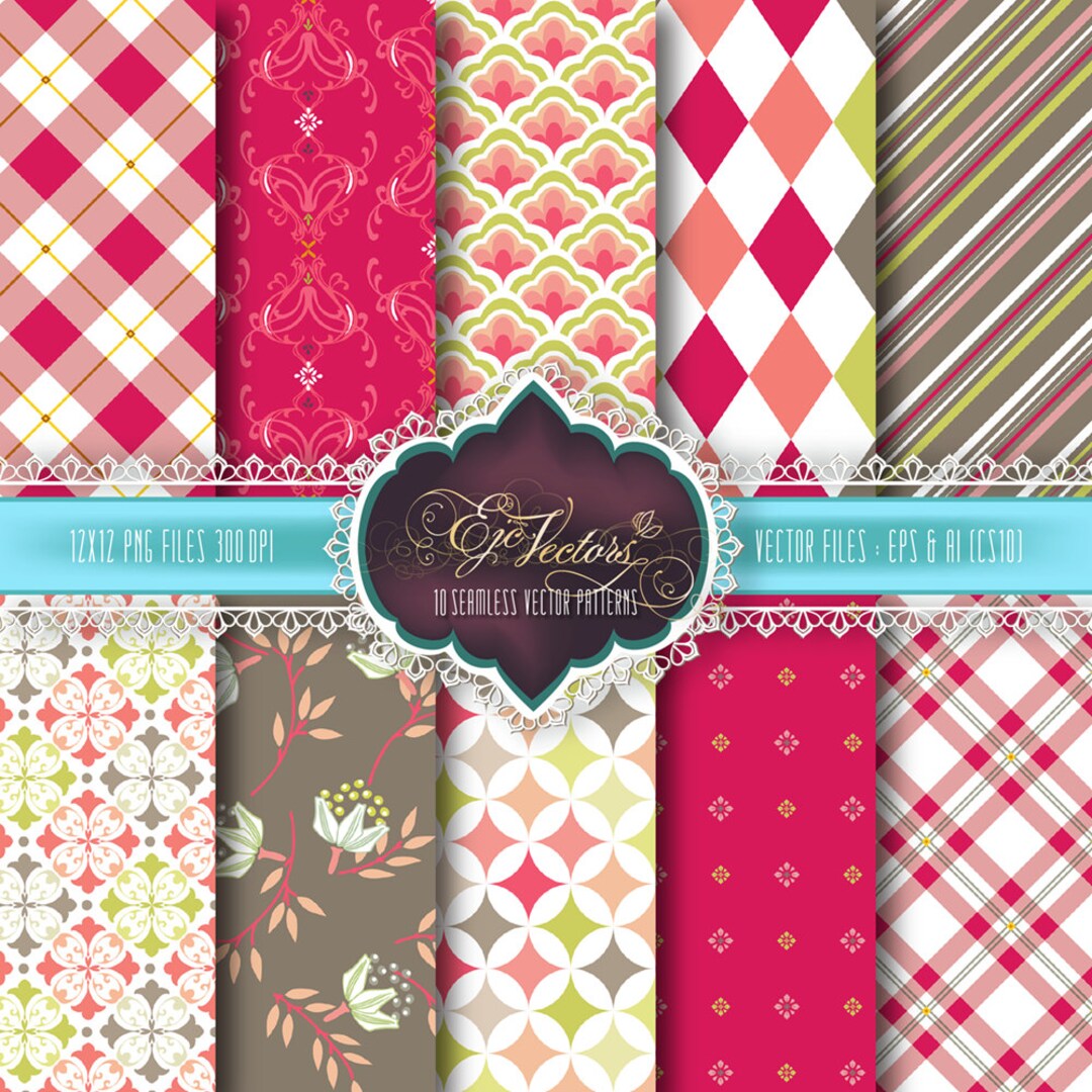 10 Seamless Patterns : Vector Files EPS 10 & AI 10 and High - Etsy