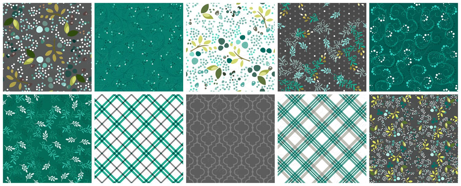 10 Seamless Patterns 5 Teal : Vector Files EPS 10 & AI 10 and High ...