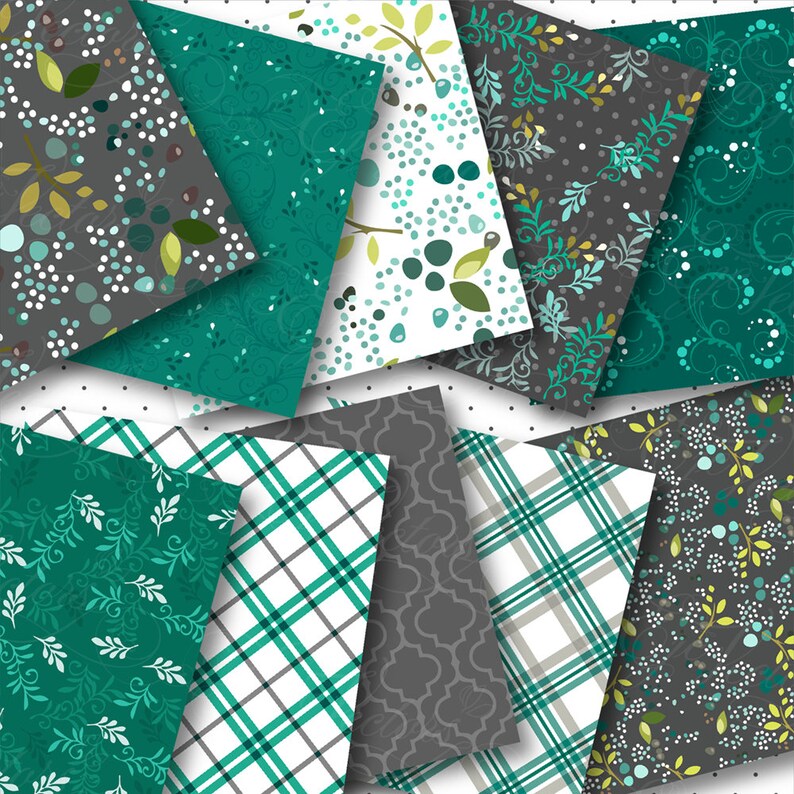 10 Seamless Patterns 5 Teal : Vector Files EPS 10 & AI 10 and High ...