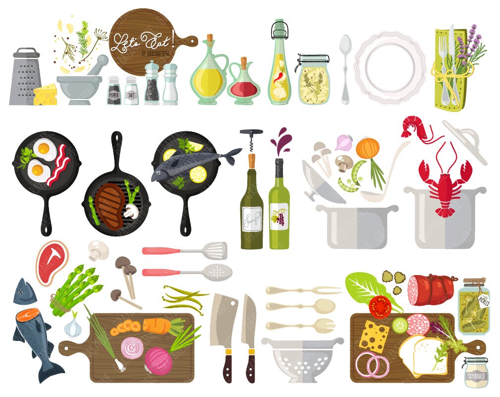 Huge Cooking Clipart Set Lets Eat 84 PNG | Etsy
