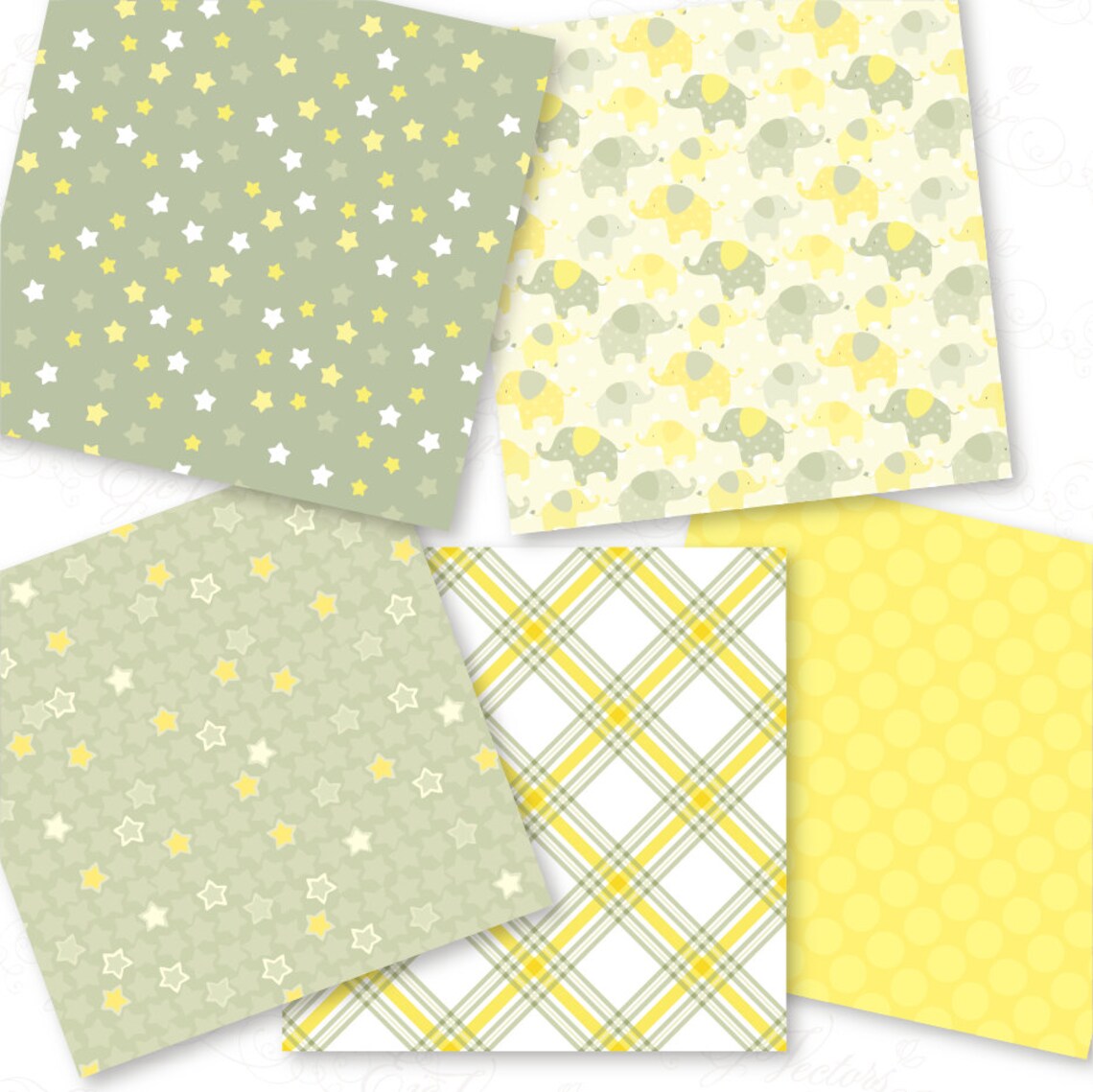Yellow and Grey Baby Seamless Patterns: Vector Files EPS 10 - Etsy
