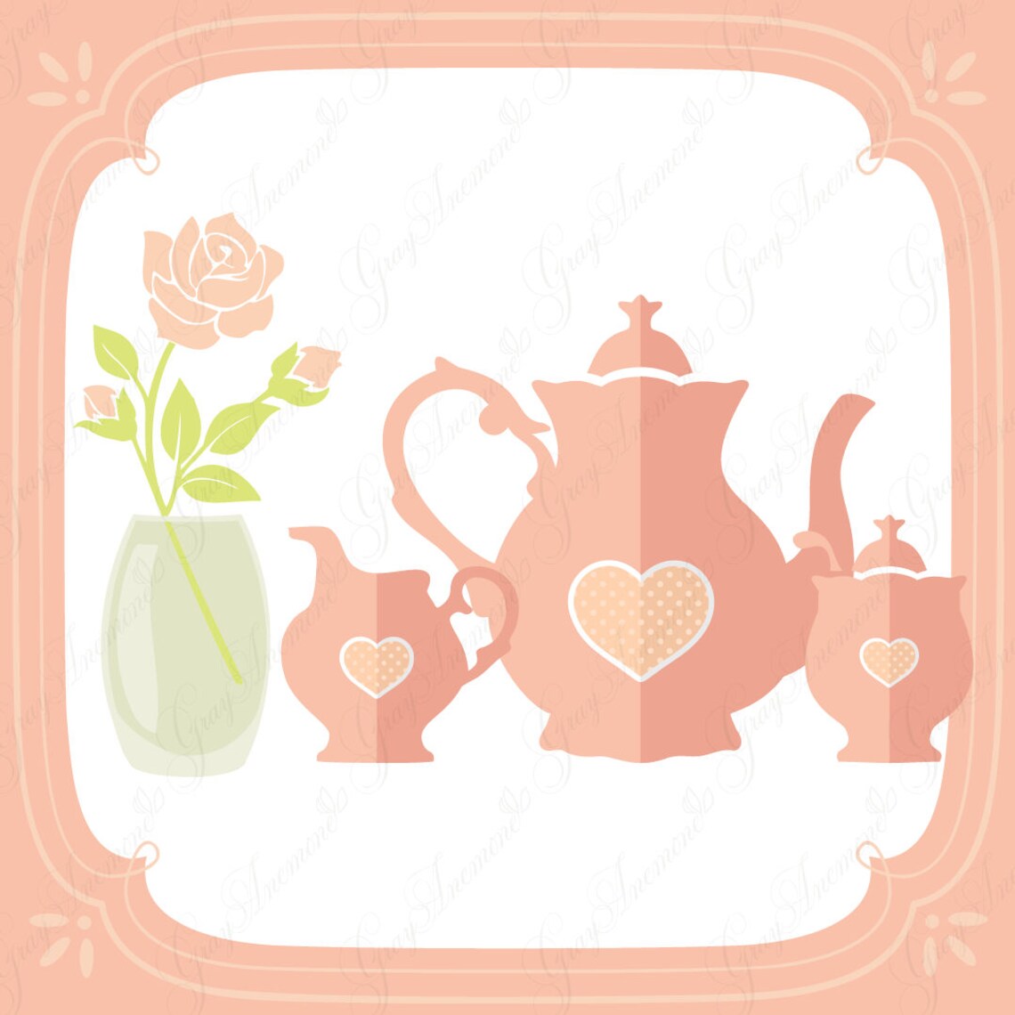Pink Afternoon Tea Clipart Set PNG Cliparts on Transparent - Etsy UK