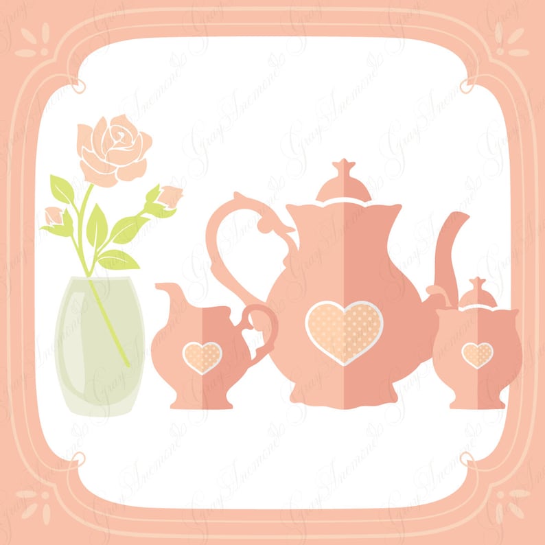 Pink Afternoon Tea Clipart Set PNG Cliparts on Transparent - Etsy UK