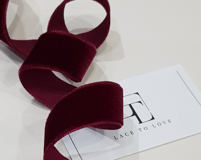Dark Red Velvet Ribbon by the Yard, Narrow Velvet Ribbon, Velvet Fabric ...