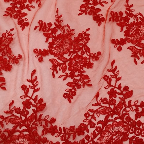 Red Embroidery Lace Fabric Floral Pattern Lace Fabric EVS046C - Etsy