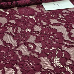 Wine Red Guipure Lace Fabric Sold by the Yard, Burgundy Spanish Lace ...