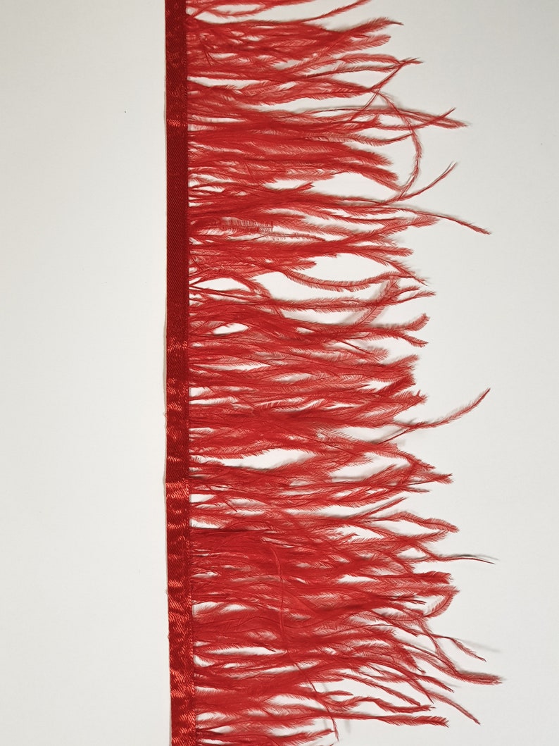 Red Ostrich Feather Fringe, Feather Trimming With Ribbon, Natural ...