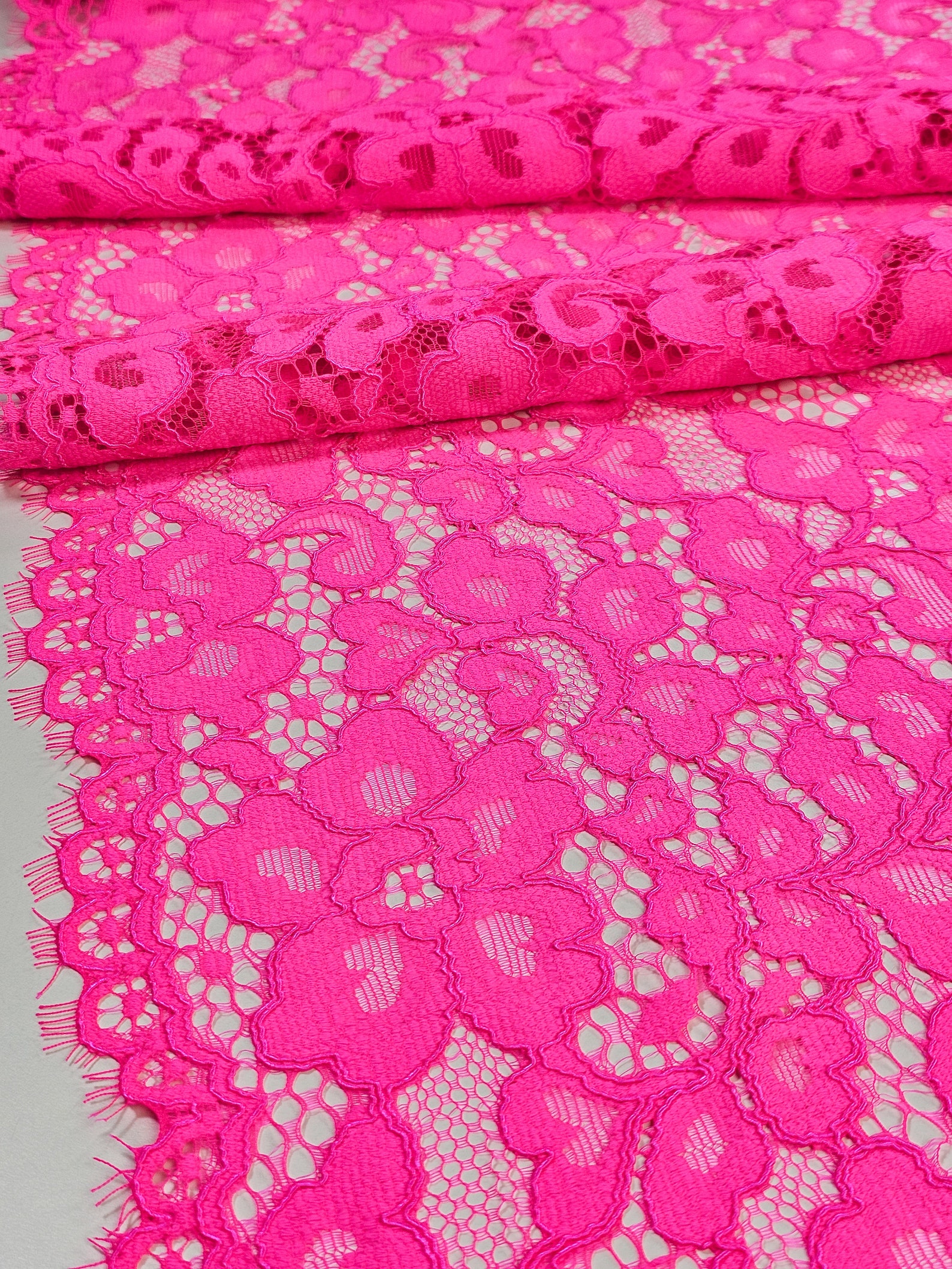 Barbie Pink Lace Fabric, Bright Neon Pink Eyelash Guipure Lace, by the ...