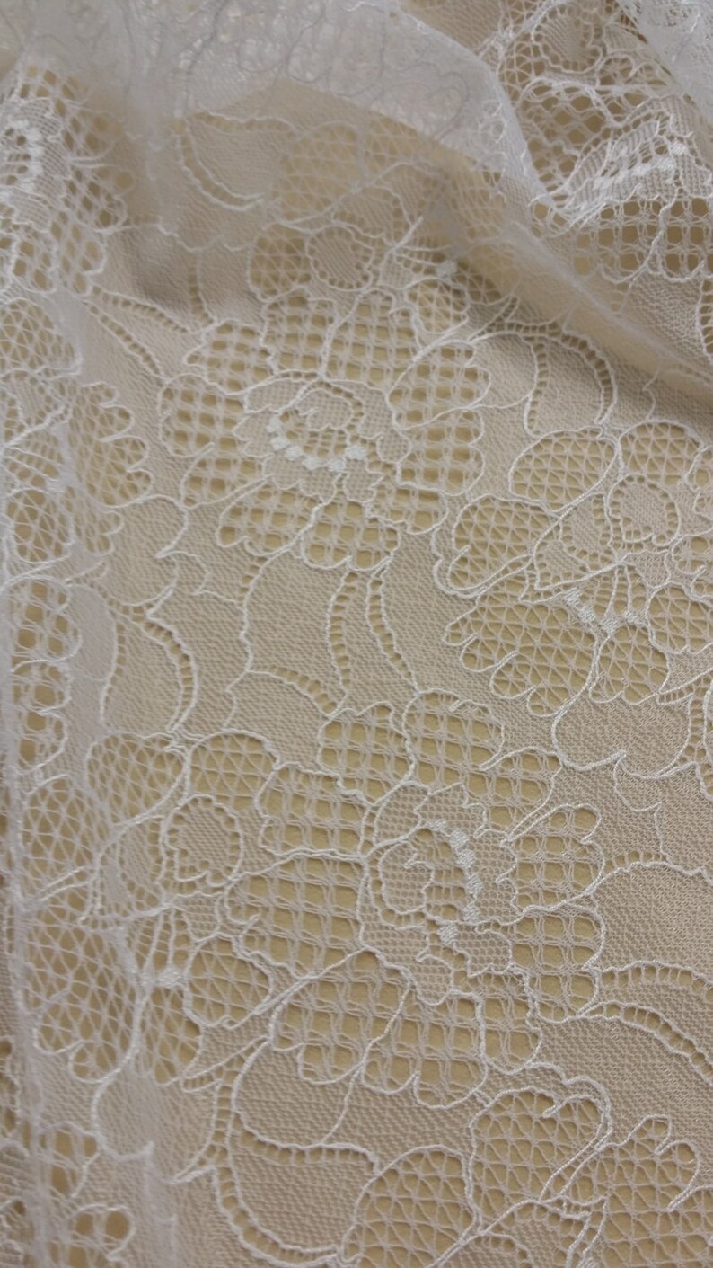 Snow white lace fabric French Lace Chantilly Lace Bridal | Etsy