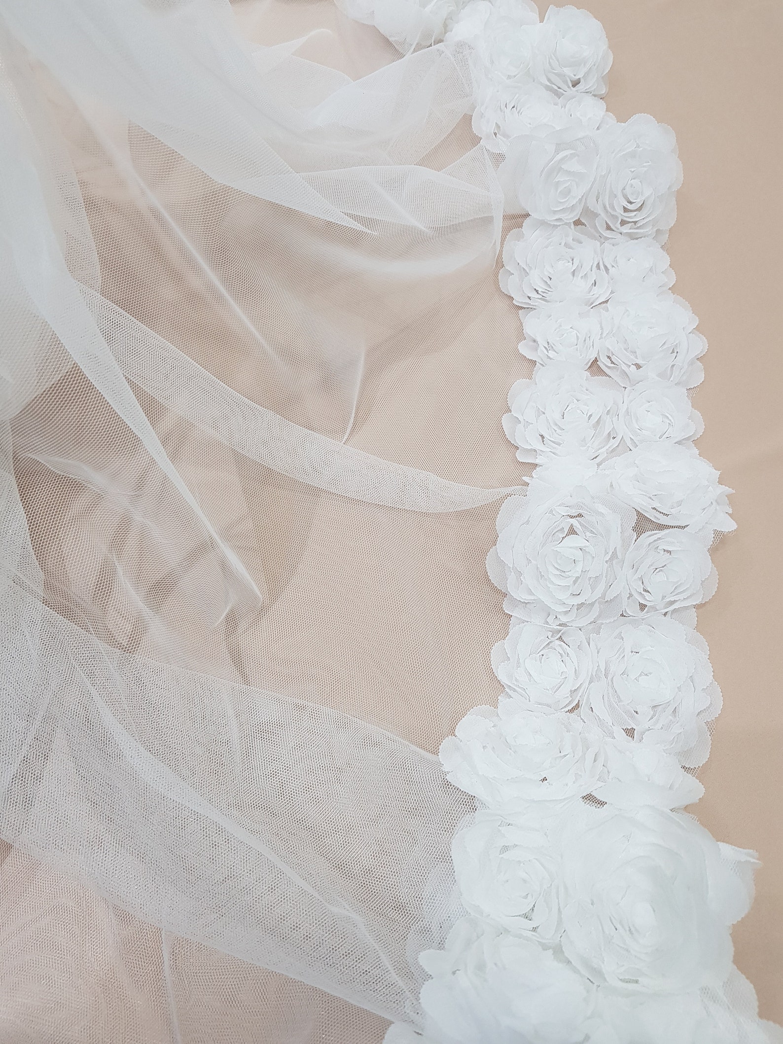 Off White 3d Tulle Fabric 3D Tulle Fabric 3d Flowers | Etsy