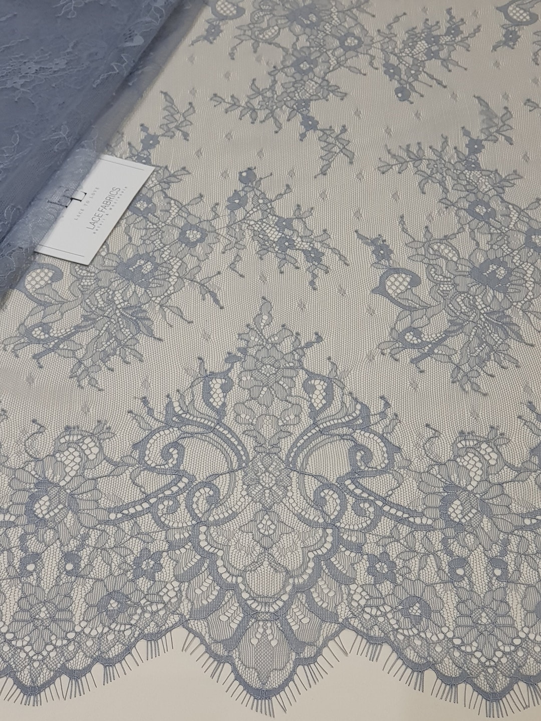 Blue/gray Lace Fabric, French Lace, Chantilly Lace, Wedding Lace ...