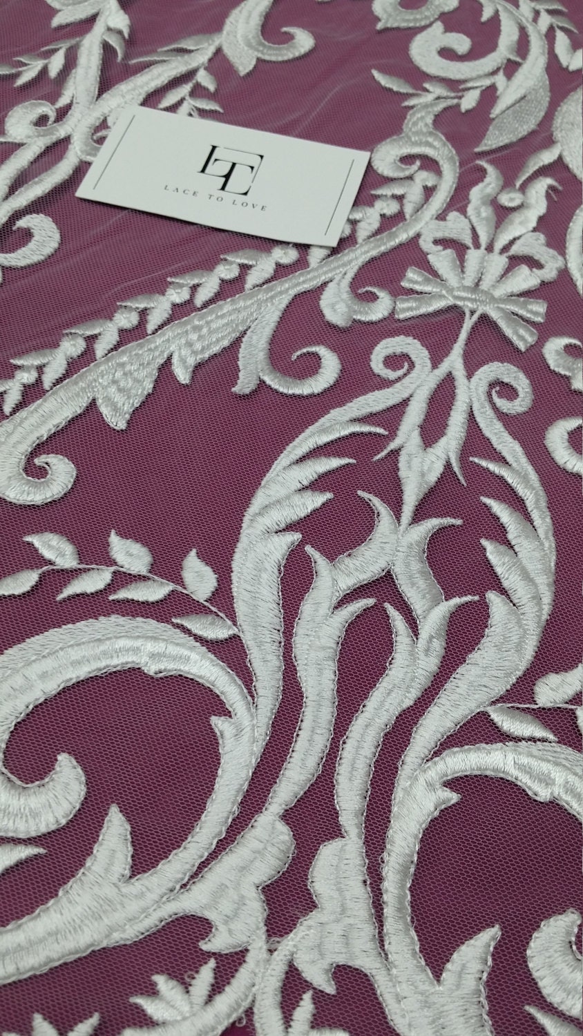 Snow White Lace Fabric Embroidered Lace French Lace Wedding | Etsy