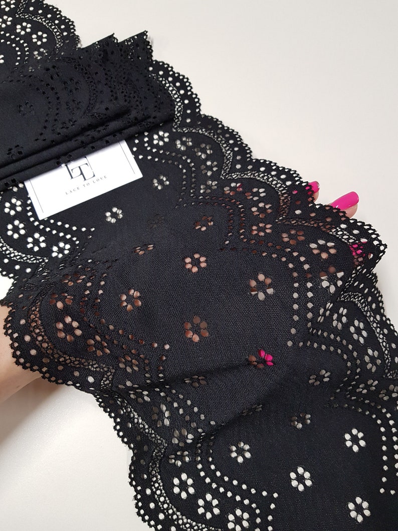 Black Stretch Cotton Lace Trim Elastic Lace Scalloped Lace | Etsy