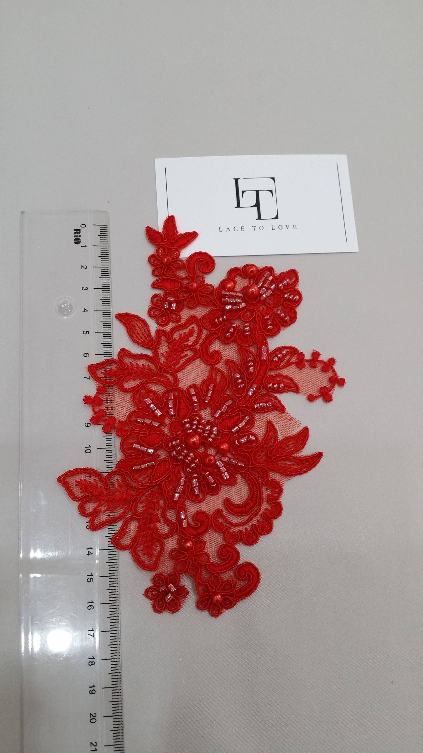 Red Lace Applique, Beaded Lace Applique, French Chantilly Lace Applique ...