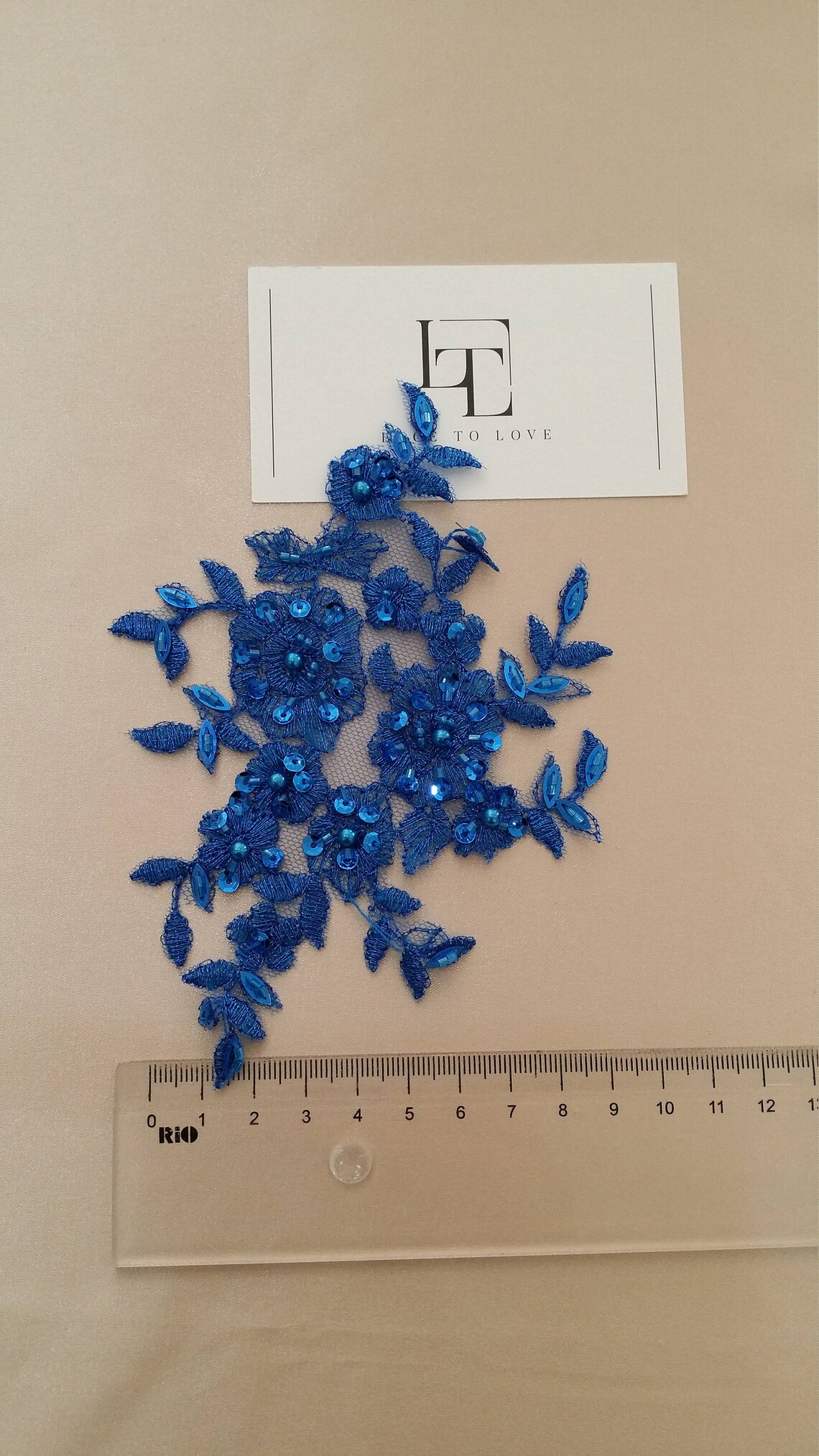 Blue Applique, Beaded Lace Applique, French Chantilly Lace Applique, 3D ...