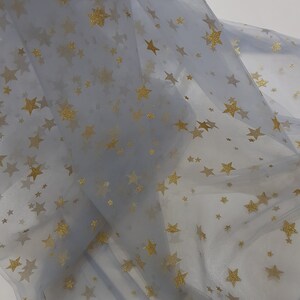 Light Blue With Gold Stars Tulle Fabric, Lingerie Tulle Fabric, Evening ...