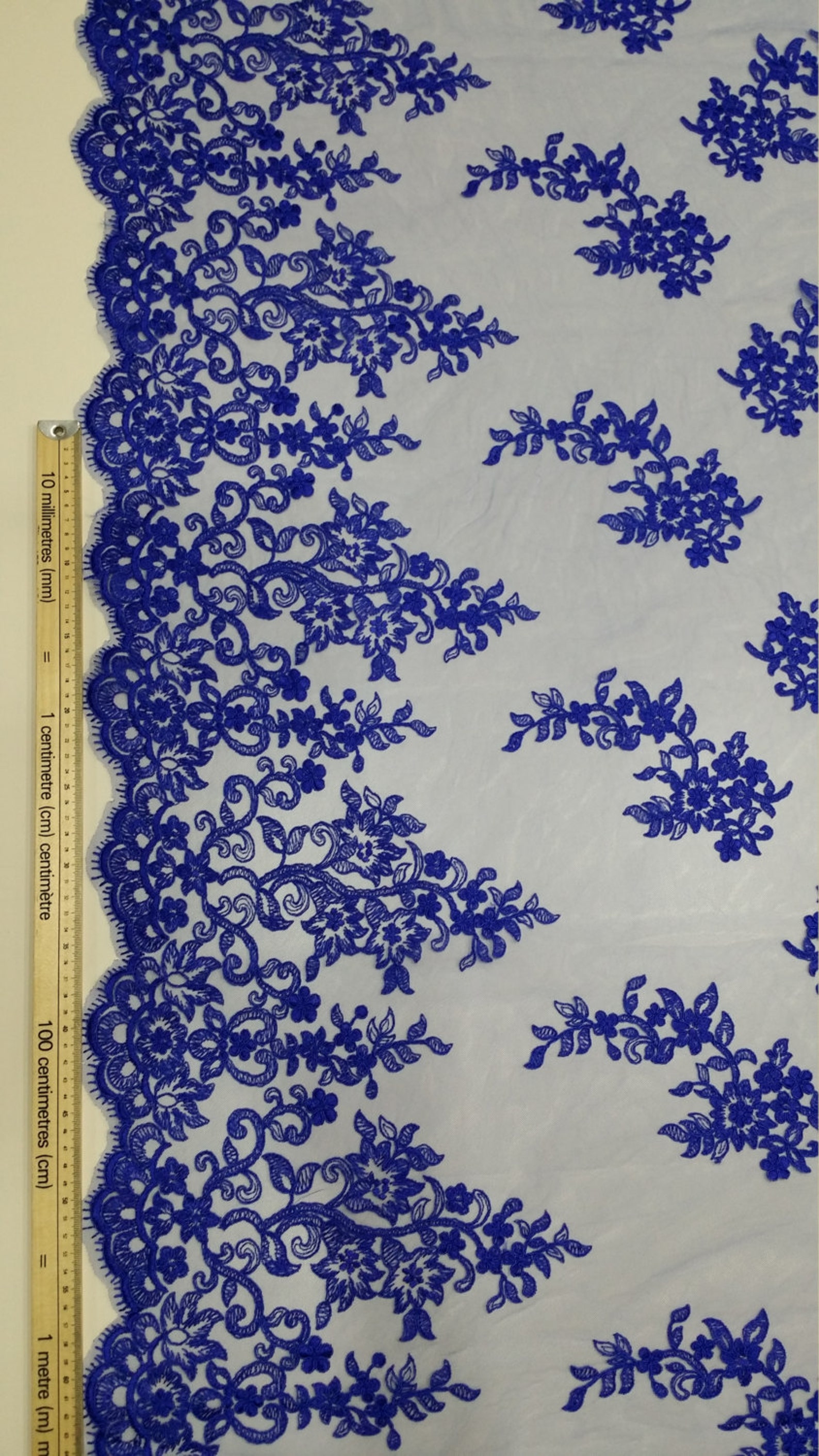 Royal blue lace fabric EVS064C | Etsy