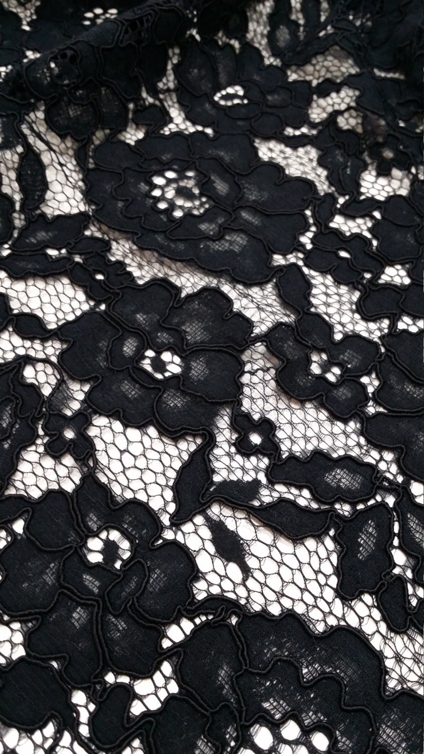 Black Lace Fabric by the Yard French Lace Embroidered Lace | Etsy