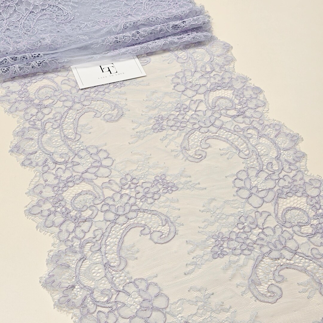 Light Purple Lace Trim With Cord, Sold per Meters, French Chantilly ...