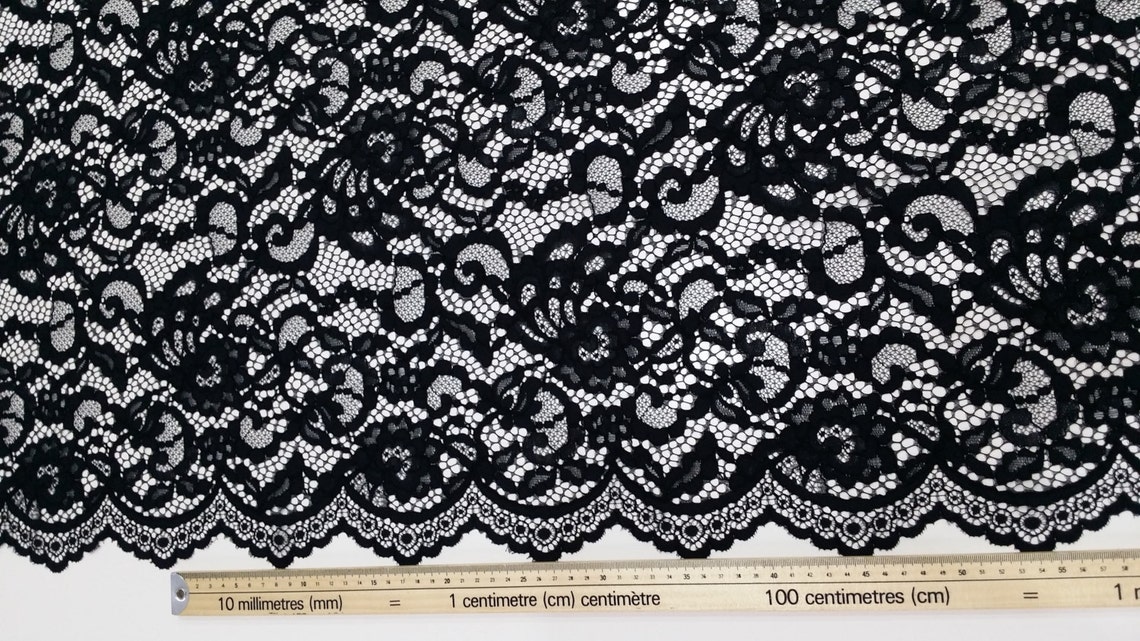 Black lace fabric by the yard France Lace Alencon Lace | Etsy