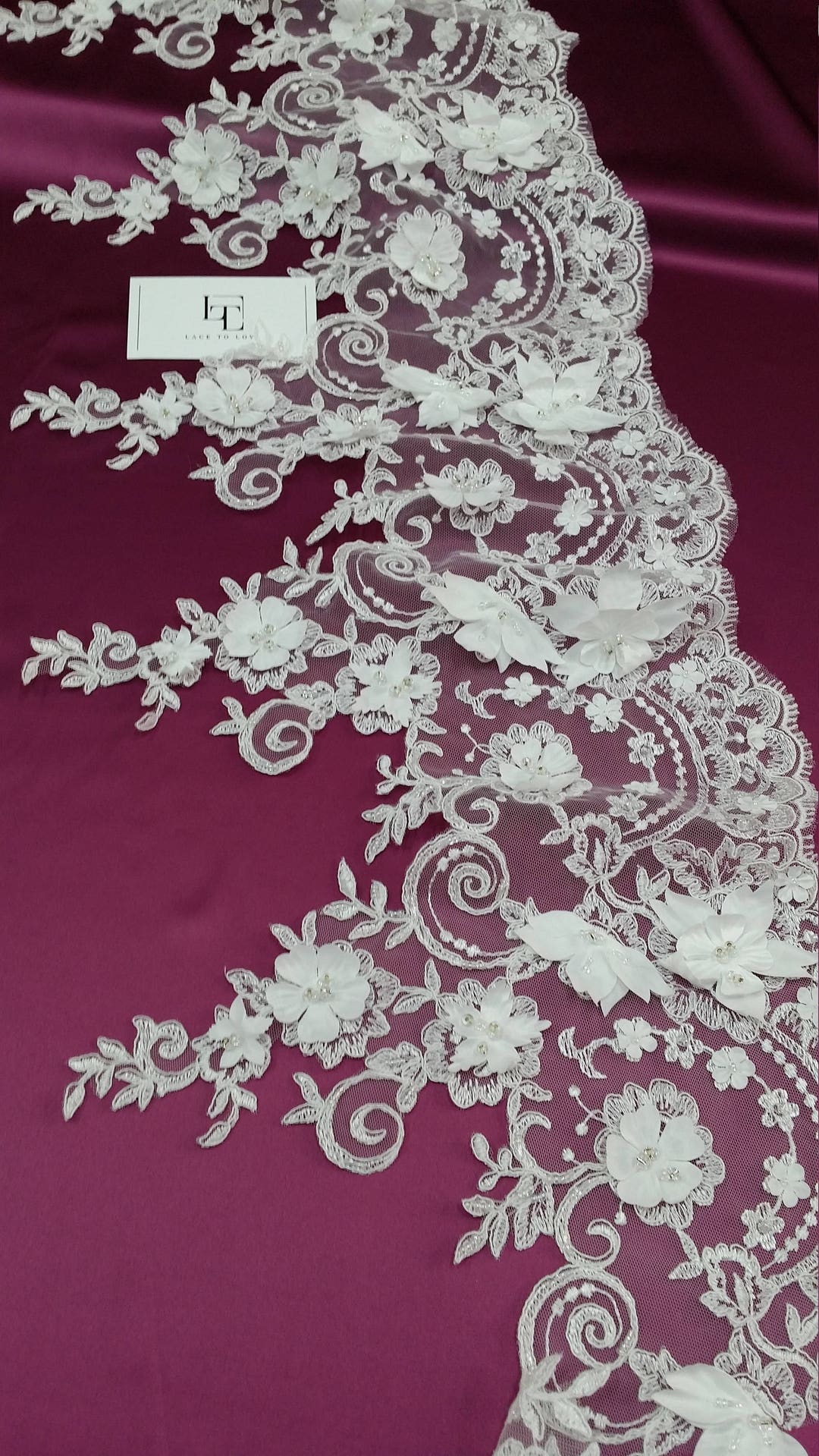 3D Flowers Beaded Ivory Lace Trimming, Sequin Lace Trimming, Pearl Lace ...