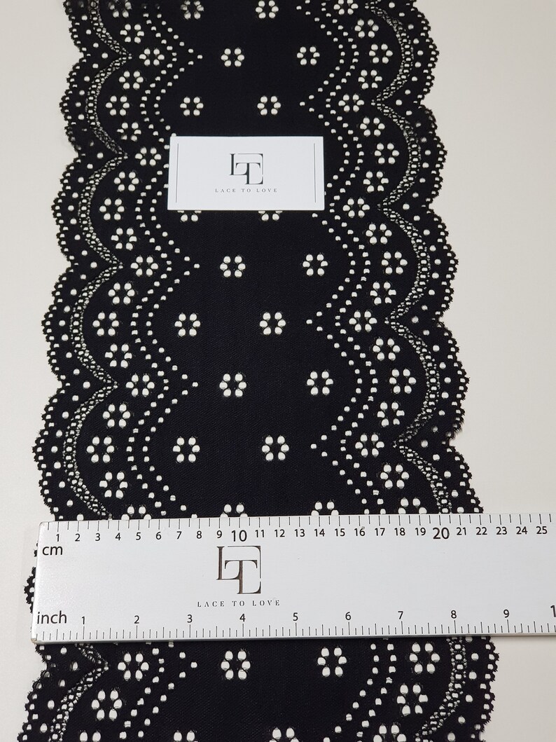 Black stretch cotton lace Trim Elastic lace Scalloped lace | Etsy