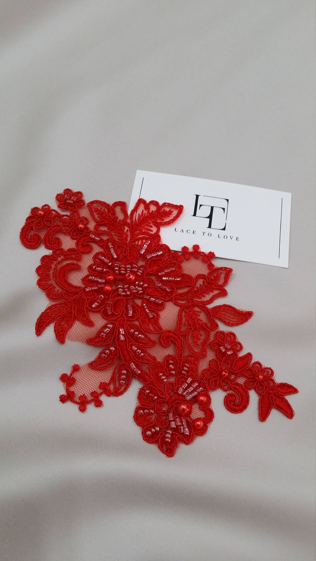 Red Lace Applique, Beaded Lace Applique, French Chantilly Lace Applique ...