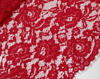Red Lace Fabric by the Yard French Lace Embroidered Wedding - Etsy