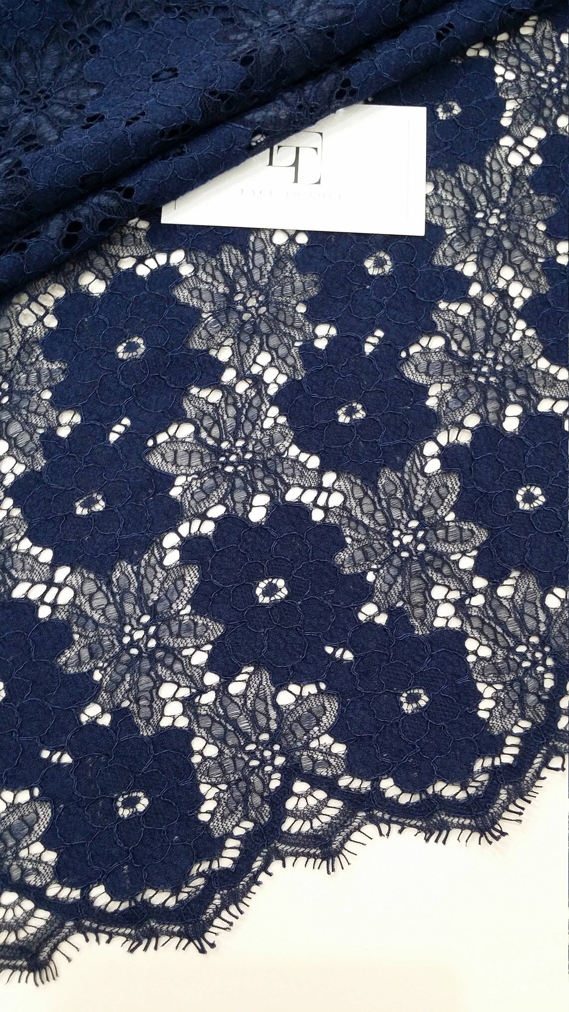 Blue lace fabric Navy blue lace Chantilly Lace Bridal lace | Etsy