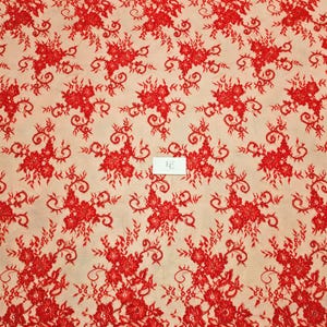 Red Lace Fabric With Cord, French Lace, Chantilly Lace, Bridal Lace ...