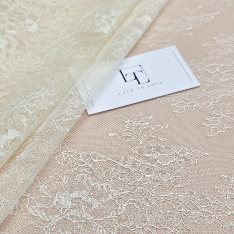 Pale Yellow Vintage Lace Fabric, Delicate Beige Floral French Chantilly ...