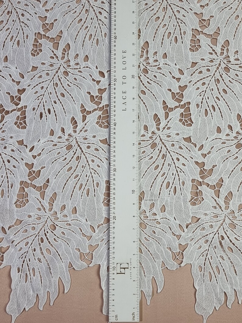 Light Ivory Lace Fabric by the Yard, Lace With Big Leaves, Wedding Lace ...