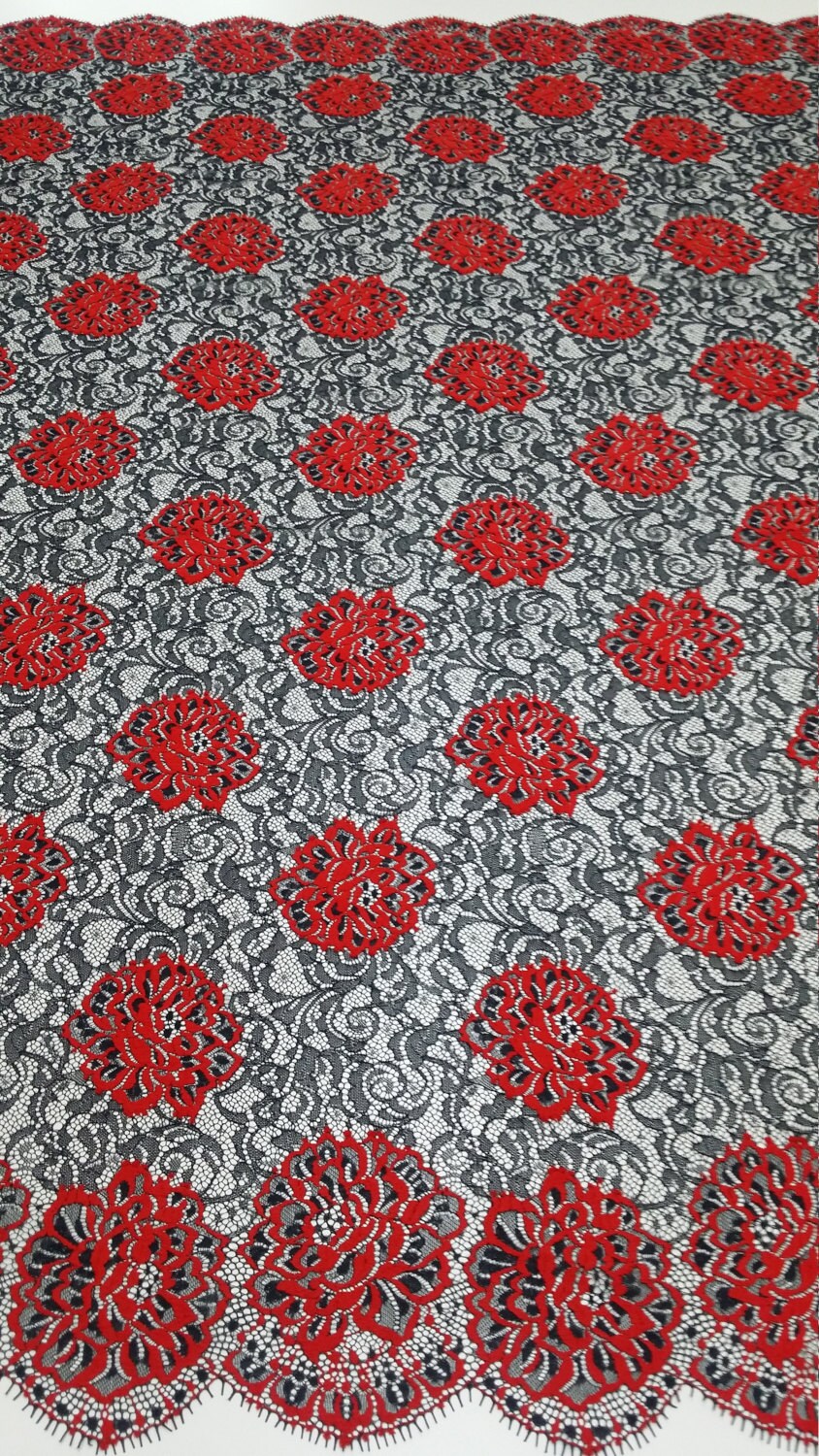 Black With Red Lace Fabric, Chantilly Lace, French Lace, Bridal Lace ...